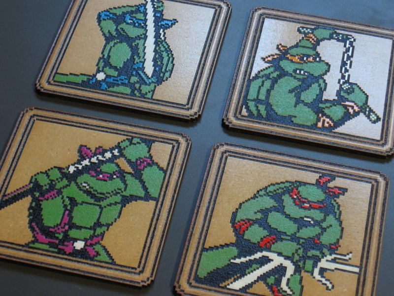 Laser Cut TMNT2 Coaster Set Free Vector Download - 3axis.co