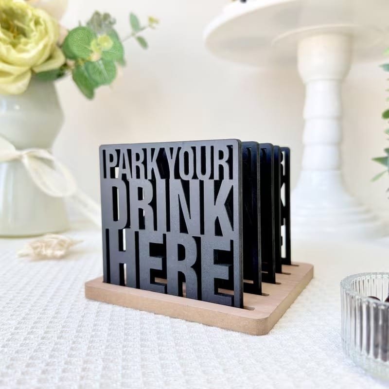 Laser Cut Park Your Drink Here Coasters With Holder Free Vector ...