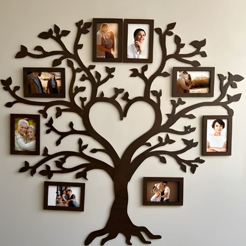 Laser Cut Family Tree With Heart Wooden Photo Frames Wall Decor Free ...