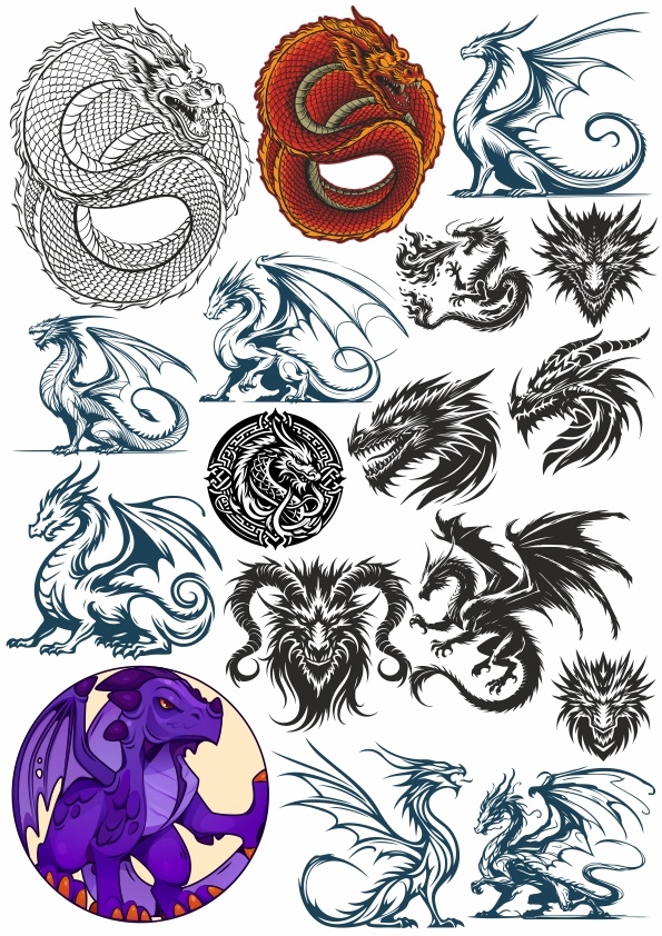 Dragon Vectors Set Free Vector cdr Download - 3axis.co