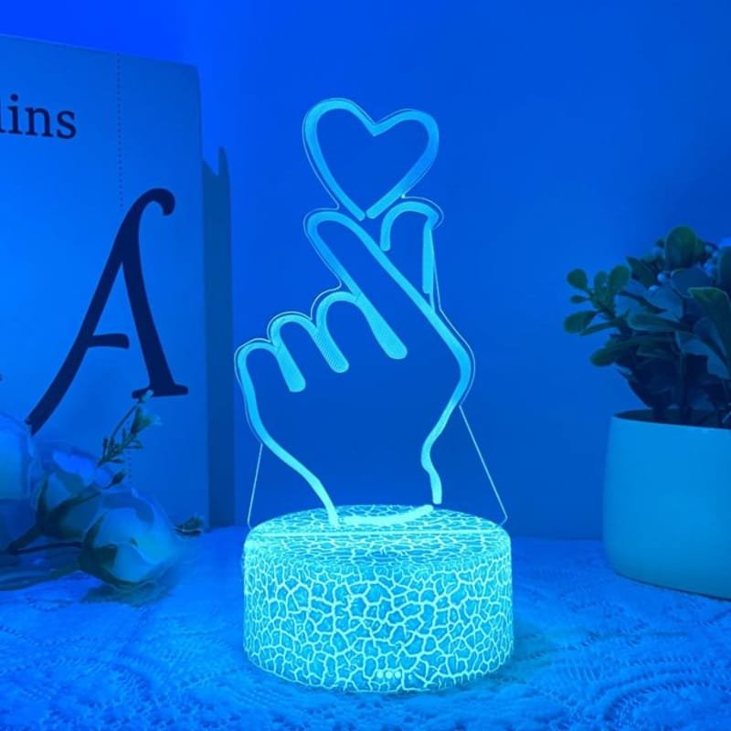 Laser Cut Finger Heart 3D LED Lamp Free Vector Download - 3axis.co
