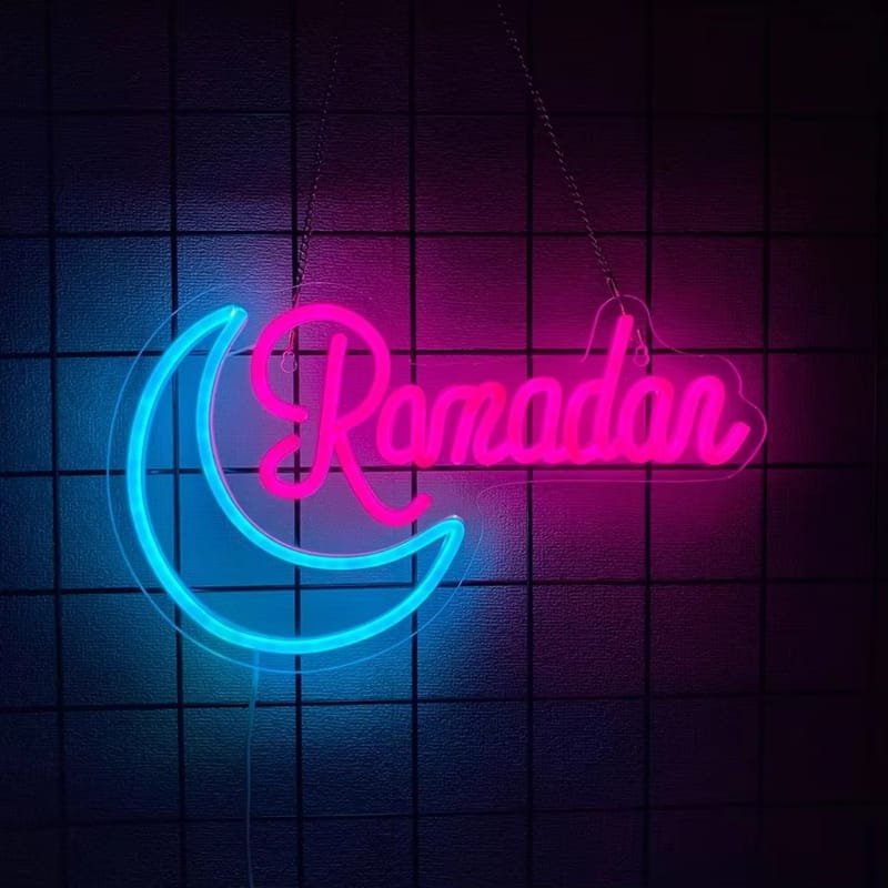 Laser Cut Ramadan Decoration Neon Sign – Ramadan with Crescent Moon ...