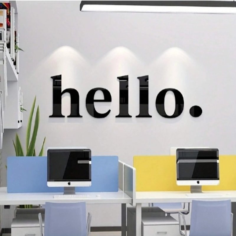 Laser Cut Hello Mirror Film Acrylic Wall Decal 3D Hello Contemporary ...