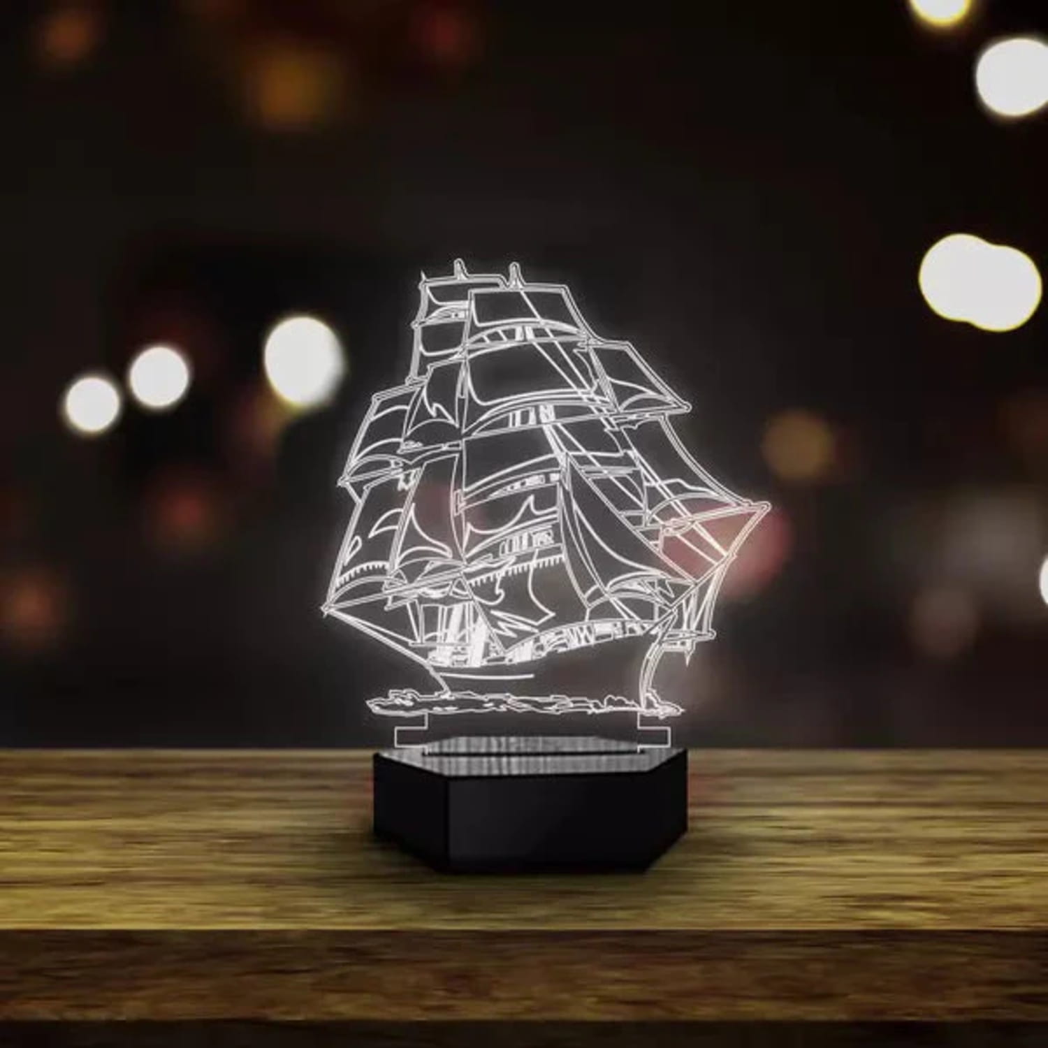 Laser Cut Sailing Ship 3D Night Light Free Vector cdr Download - 3axis.co