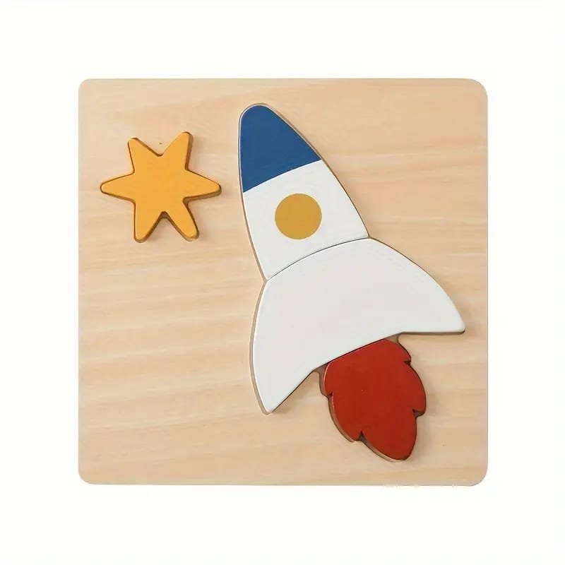 Laser Cut Wooden Rocket Shaped 3D Puzzle Educational Toddler Matching ...