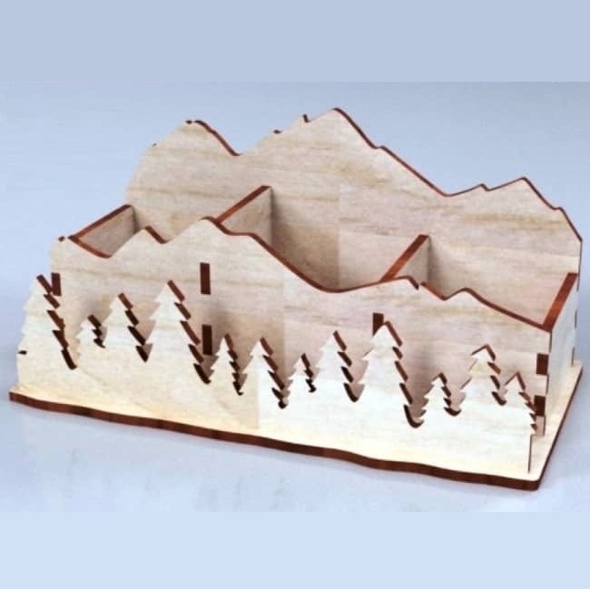 Laser Cut Mountain Desk Organizer Free Vector cdr Download - 3axis.co