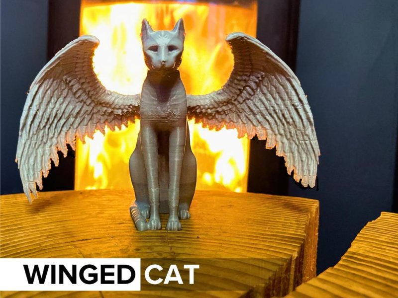 Winged Egyptian Cat 3D Printer Model Download Free STL File - 3axis.co