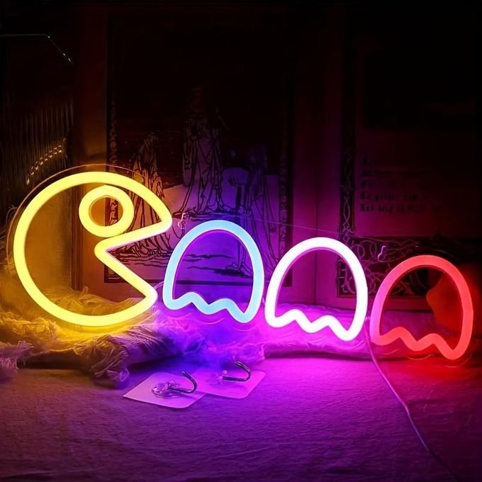 Laser Cut Pacman Neon Sign Game Room LED Neon Sign Free Vector Download ...