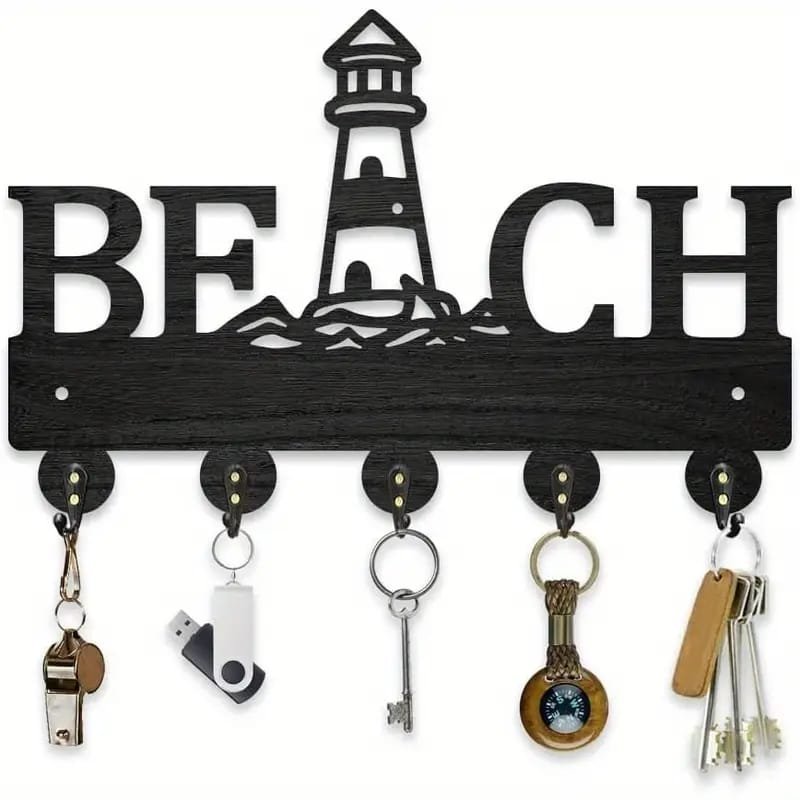 Laser Cut Beach Theme Wooden Wall Key Hooks Lighthouse Key Hanger Free ...