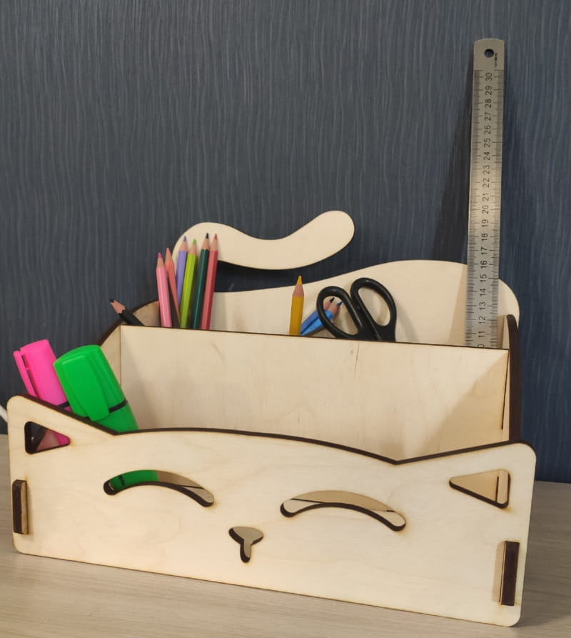Laser Cut Cute Cat Shape Desk Organizer For Kids Free Vector cdr ...