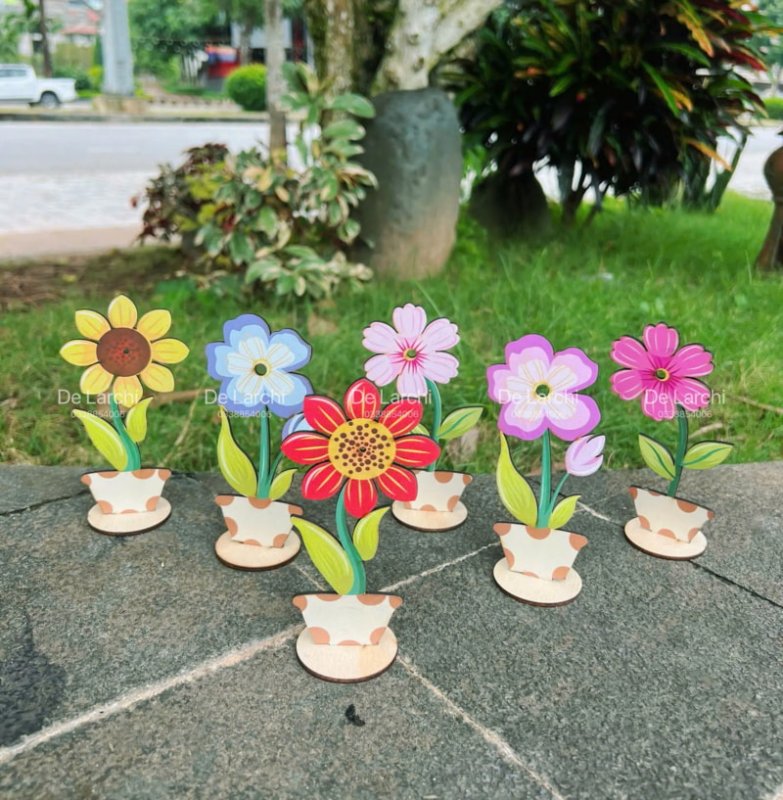 Laser Cut 3D Wooden Flowers Spring Crafts To Paint For Kids Free Vector ...