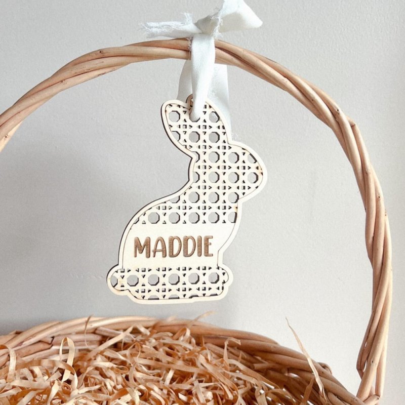 Laser Cut Rattan Bunny Name Tag Personalized Easter Basket Tag Free ...