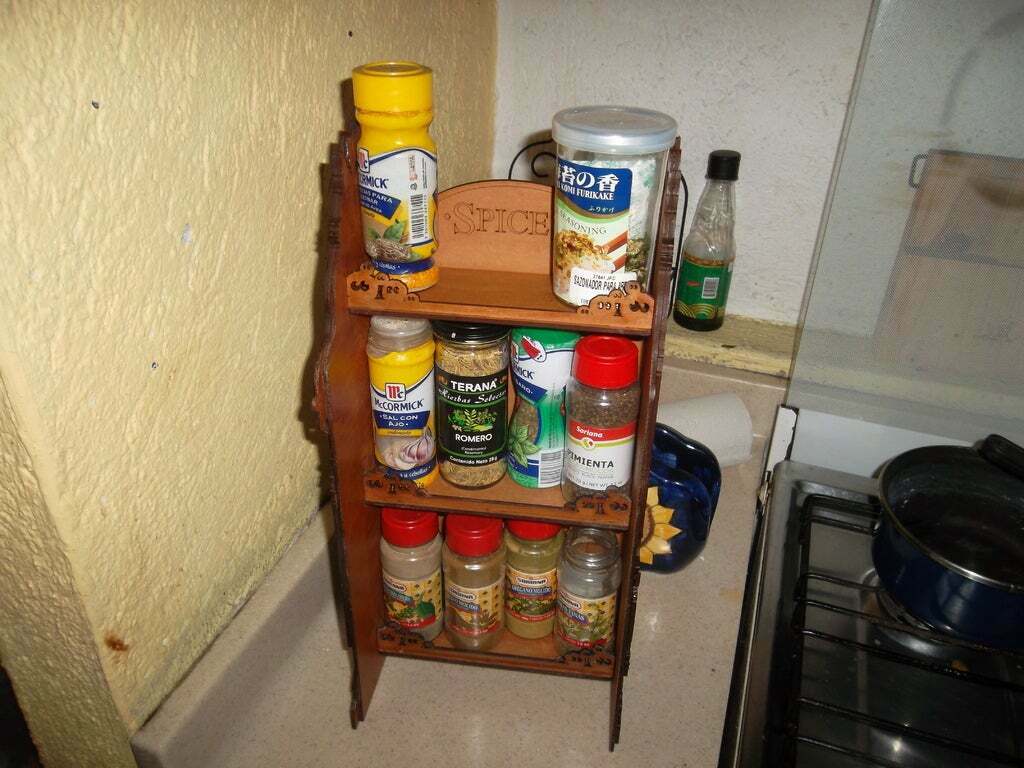 Laser Cut Wooden Spice Rack DXF File Free Download - 3axis.co
