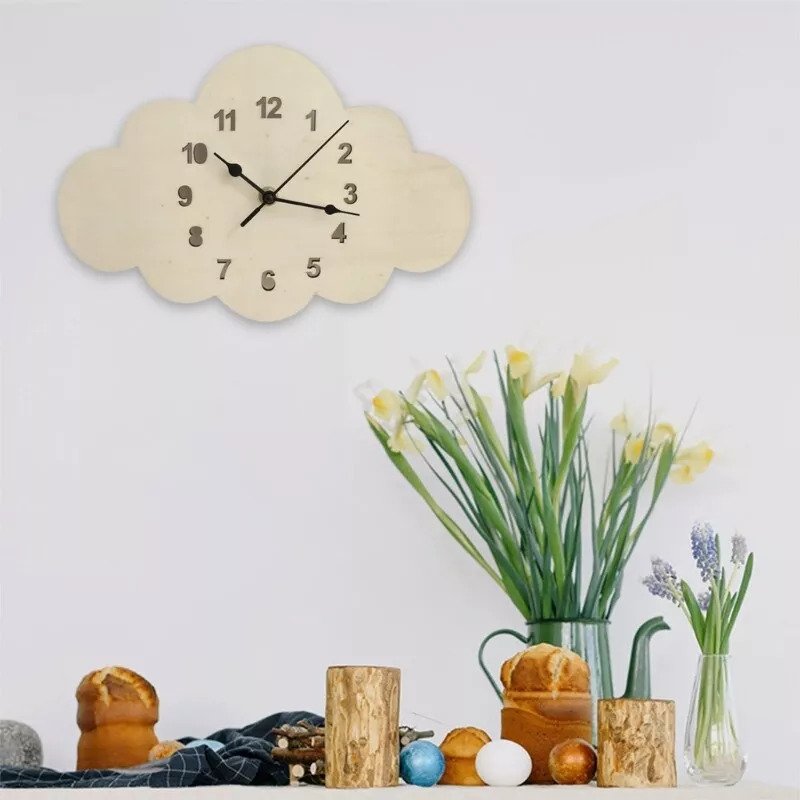 Laser Cut Cute Cloud Shape Cartoon Children Wall Clock Free Vector ...
